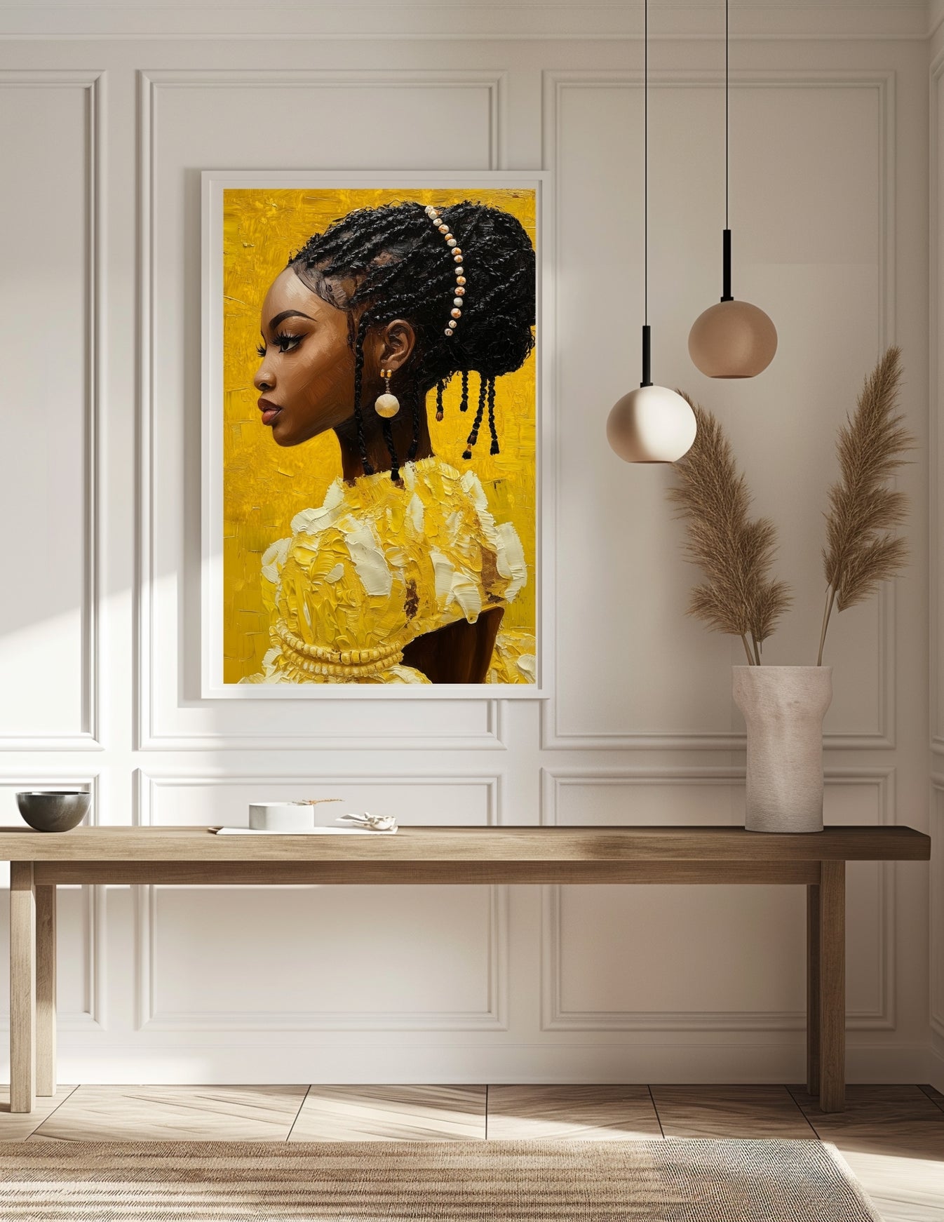Sovereign Beauty in Braids - 3D Textured Oil Painting