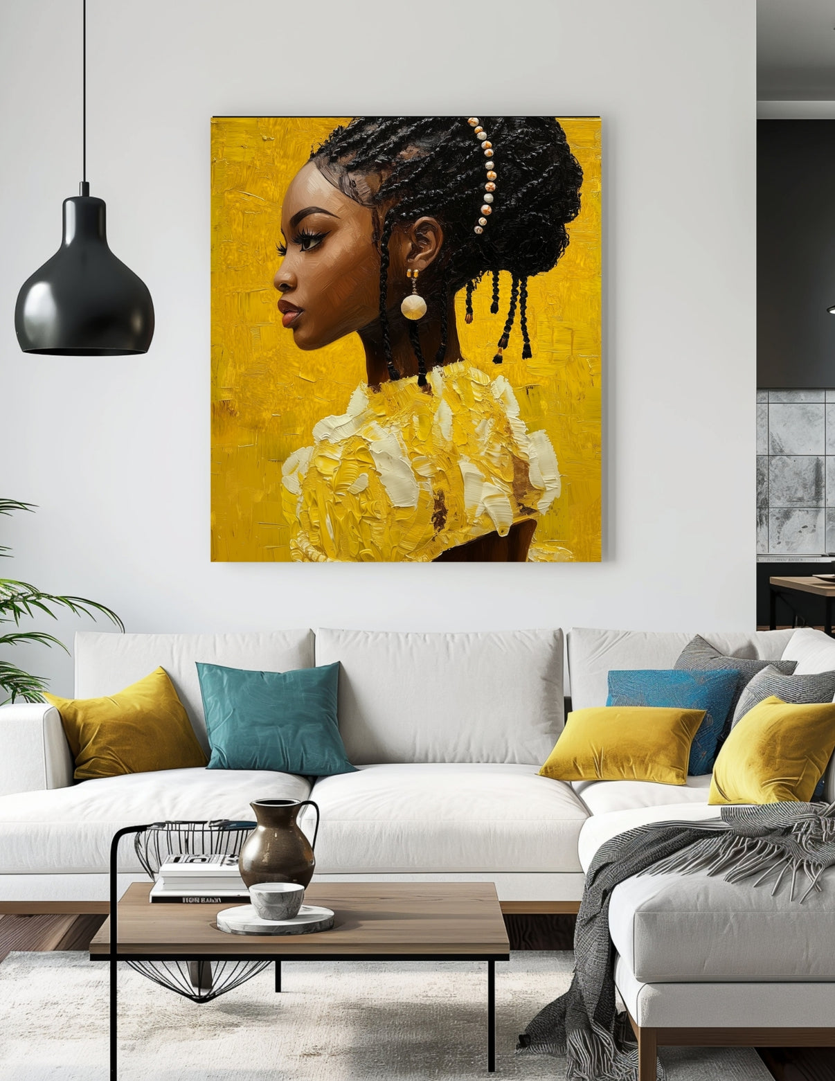 Sovereign Beauty in Braids - 3D Textured Oil Painting